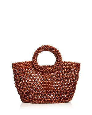 Aqua Woven Beaded Top Handle Bag - Brown