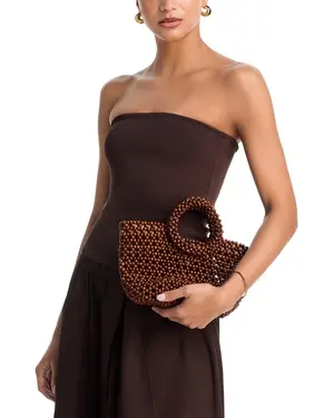 Aqua Woven Beaded Top Handle Bag - Brown