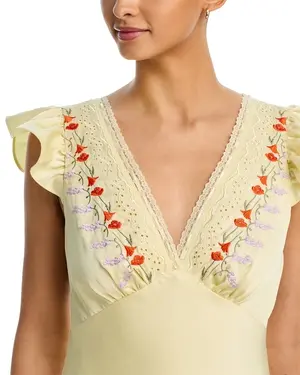 Aqua Lace & Embroidery Trim Mini Dress