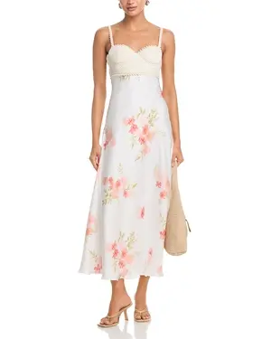 Aqua Floral And Lace Midi Dress