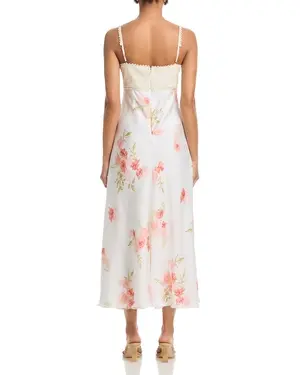 Aqua Floral And Lace Midi Dress