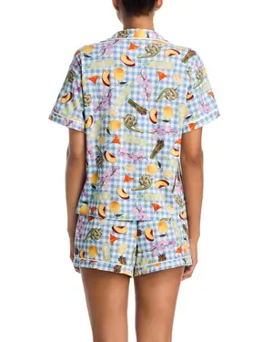 Aqua Notched Top & Shorts Pajama Set Exclusive - Gingham Multi