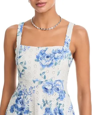 Aqua Floral Eyelet Maxi Dress - White/blue
