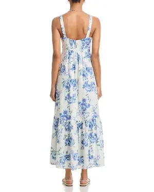 Aqua Floral Eyelet Maxi Dress - White/blue