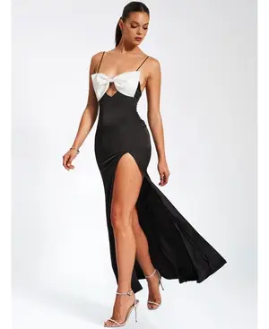 MISS CIRCLE NEW YORK Eleanor Bow Satin Gown - Black