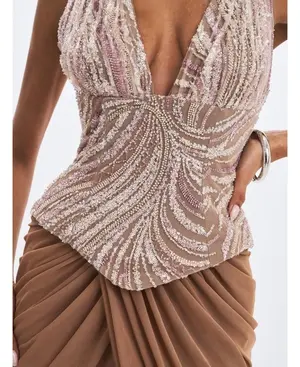 MISS CIRCLE NEW YORK Nancie Beaded Halter Maxi Dress