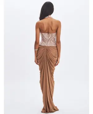 MISS CIRCLE NEW YORK Nancie Beaded Halter Maxi Dress