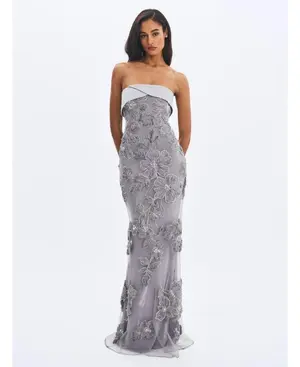 MISS CIRCLE NEW YORK Raphaela Beaded Floral Strapless Maxi Dress