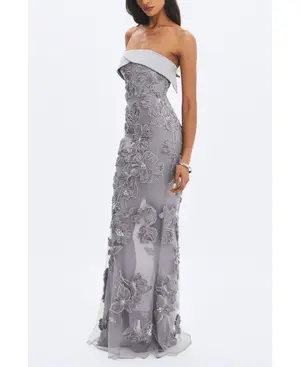 MISS CIRCLE NEW YORK Raphaela Beaded Floral Strapless Maxi Dress