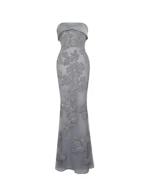MISS CIRCLE NEW YORK Raphaela Beaded Floral Strapless Maxi Dress
