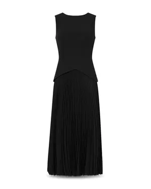 MILLY Haddy Pleated Midi Dress - Black