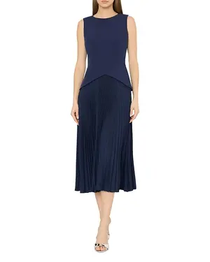MILLY Haddy Pleated Midi Dress - Navy