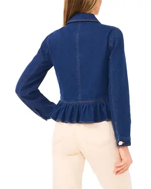 CECE DUPRAZ Long Sleeve Collared Peplum Denim Jacket