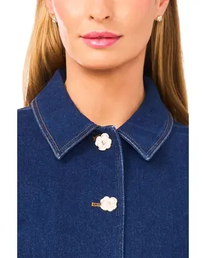 CECE DUPRAZ Long Sleeve Collared Peplum Denim Jacket