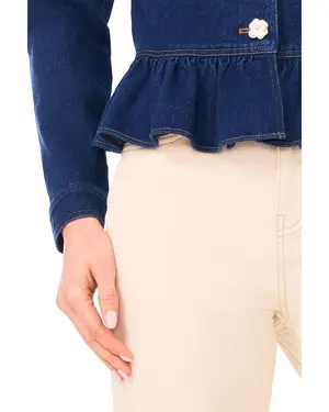 CECE DUPRAZ Long Sleeve Collared Peplum Denim Jacket