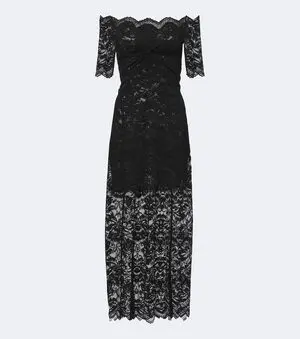 Rabanne Off-shoulder Lace Midi Dress - Black