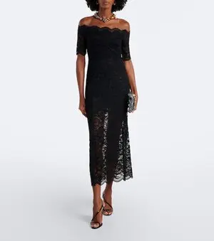 Rabanne Off-shoulder Lace Midi Dress - Black