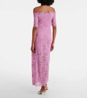 Rabanne Off-shoulder Lace Midi Dress - Pink