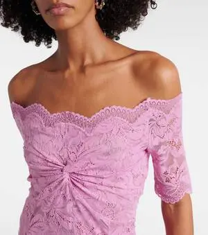 Rabanne Off-shoulder Lace Midi Dress - Pink