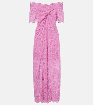 Rabanne Off-shoulder Lace Midi Dress - Pink