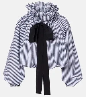 PATOU Striped Gathered Blouse - Blue