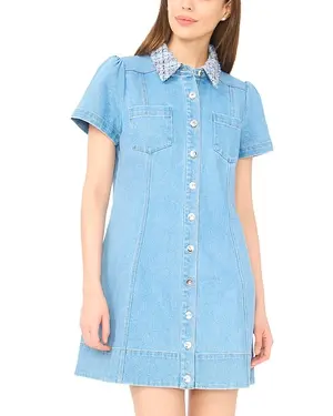 CECE DUPRAZ Short Sleeved Button Down Denim Dress - Light Blue