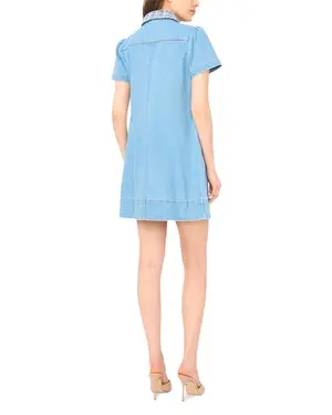 CECE DUPRAZ Short Sleeved Button Down Denim Dress - Light Blue