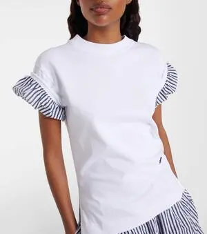 PATOU Cotton Jersey T-shirt With Striped Ruffle Sleeves - White