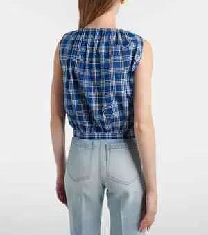 DÔEN Checked Cotton Top - Blue