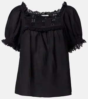 DÔEN Frances Lace-trimmed Cotton-blend Top - Black
