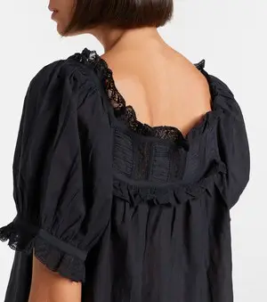 DÔEN Frances Lace-trimmed Cotton-blend Top - Black