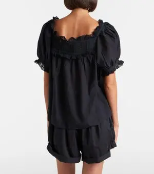 DÔEN Frances Lace-trimmed Cotton-blend Top - Black