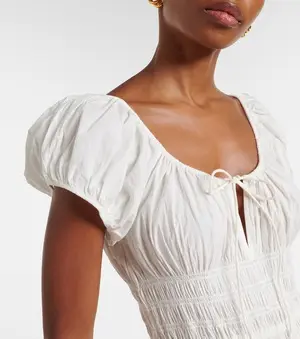 DÔEN Quinn Smocked Cotton Poplin Midi Dress - White
