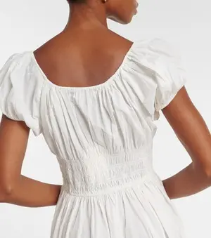DÔEN Quinn Smocked Cotton Poplin Midi Dress - White
