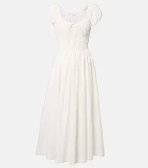 DÔEN Quinn Smocked Cotton Poplin Midi Dress - White