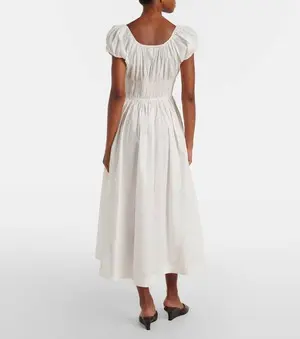 DÔEN Quinn Smocked Cotton Poplin Midi Dress - White