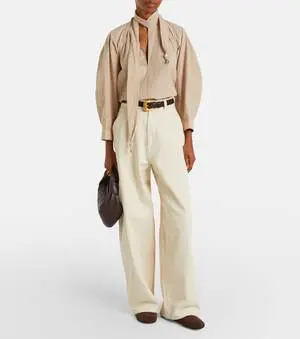 LEMAIRE Tie-neck Cotton Crêpe Blouse - Beige