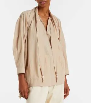 LEMAIRE Tie-neck Cotton Crêpe Blouse - Beige