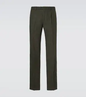 Rubinacci Pleated Linen Slim Pants - Green