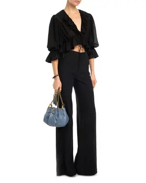 Chloé Leather Plisse Chain Shoulder Bag - Ashes Blue