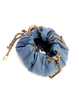 Chloé Leather Plisse Chain Shoulder Bag - Ashes Blue