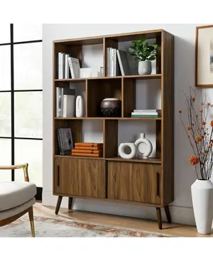 MODWAY Transmit 45" Bookcase With Sliding Doors - Walnut