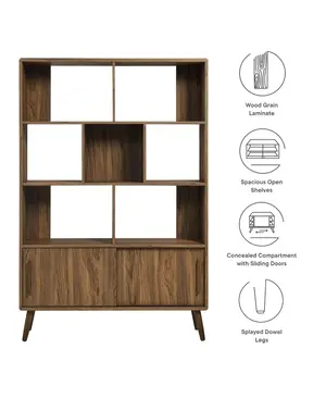 MODWAY Transmit 45" Bookcase With Sliding Doors - Walnut