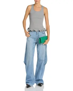 Stella McCartney Ribbed Frilled Hem Tank Top - Grey