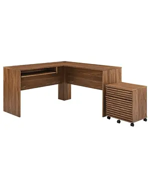 MODWAY Render Wood Desk And File Cabinet, Set Of 2 - Walnut