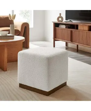 MODWAY Tilden 17" Square Boucle Upholstered Ottoman - Cloud Walnut