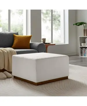 MODWAY Tilden Large 28" Square Boucle Upholstered Ottoman - Cloud Walnut