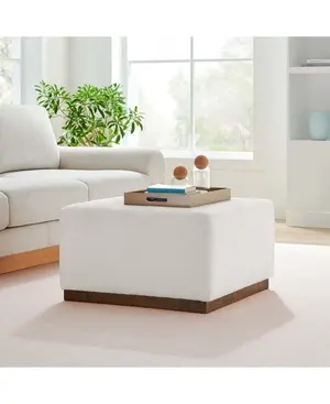 MODWAY Tilden Large 28" Square Boucle Upholstered Ottoman - Cloud Walnut
