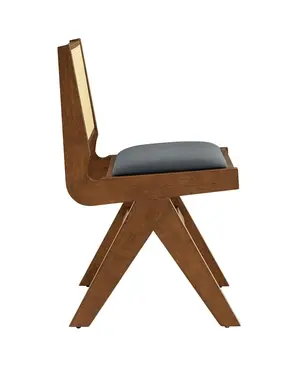 MODWAY Thera Leather And Cane Dining Side Chairs, Set Of 2 - Walnut Black