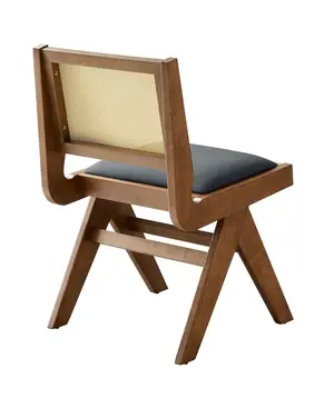 MODWAY Thera Leather And Cane Dining Side Chairs, Set Of 2 - Walnut Black